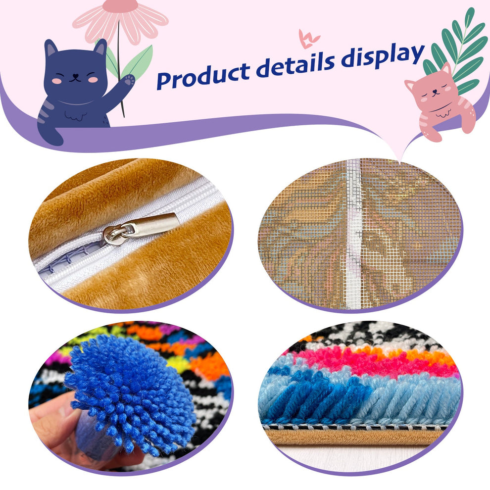 Colorful Cat Latch Hook Pillow Kit| DIY Cushion & Rug Set for Adults ...