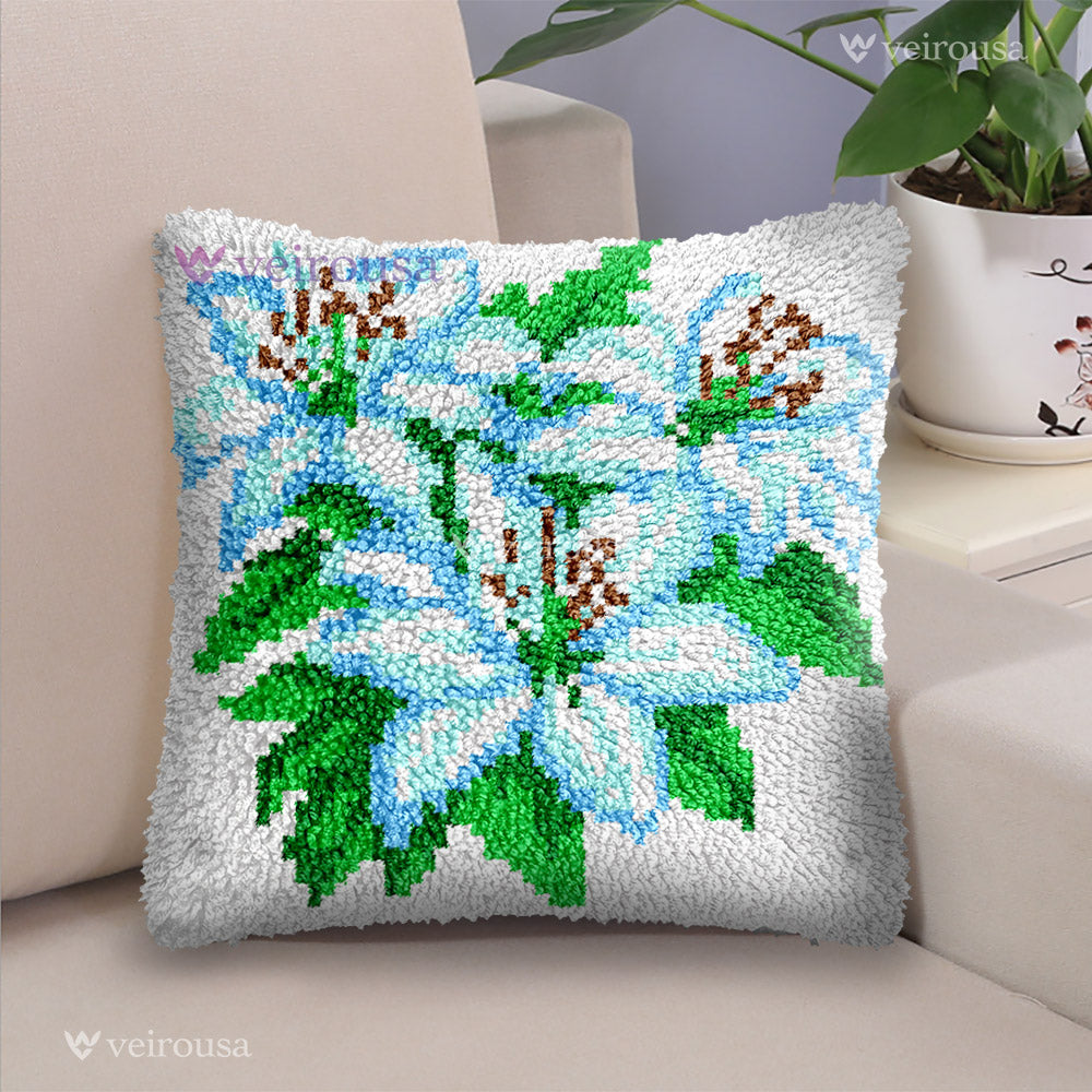 Blue Lily Latch Hook Pillow Kit| DIY Cushion & Rug Set for Adults ...