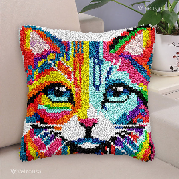 Colorful Cat Latch Hook Pillow Kit| DIY Cushion & Rug Set for Adults ...