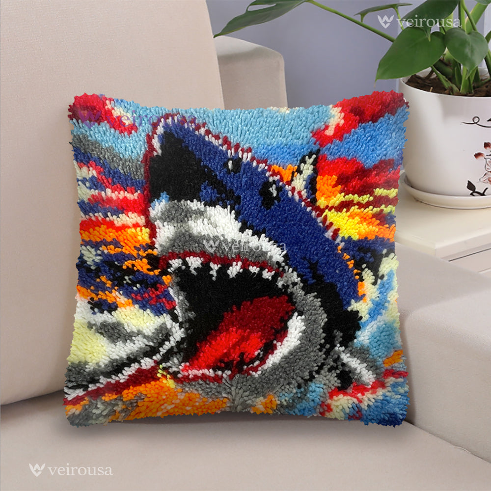 Shark's Leap Latch Hook Pillow Kit| DIY Cushion & Rug Set for Adults ...